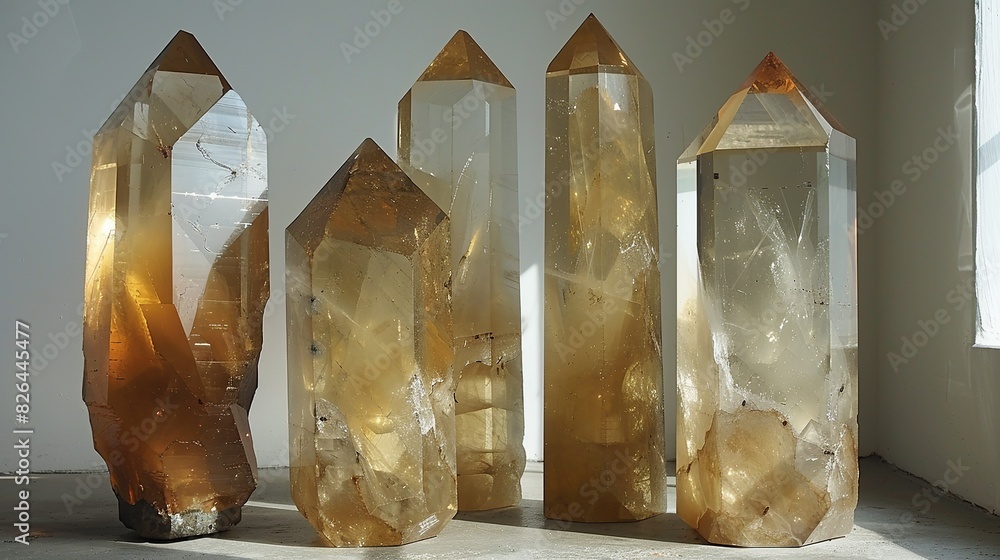 Geometric shapes inspired by natural crystals, set against a plain ...