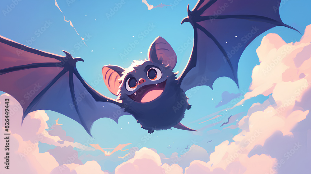 cute kawaii flying bat in the sky Stock Illustration | Adobe Stock