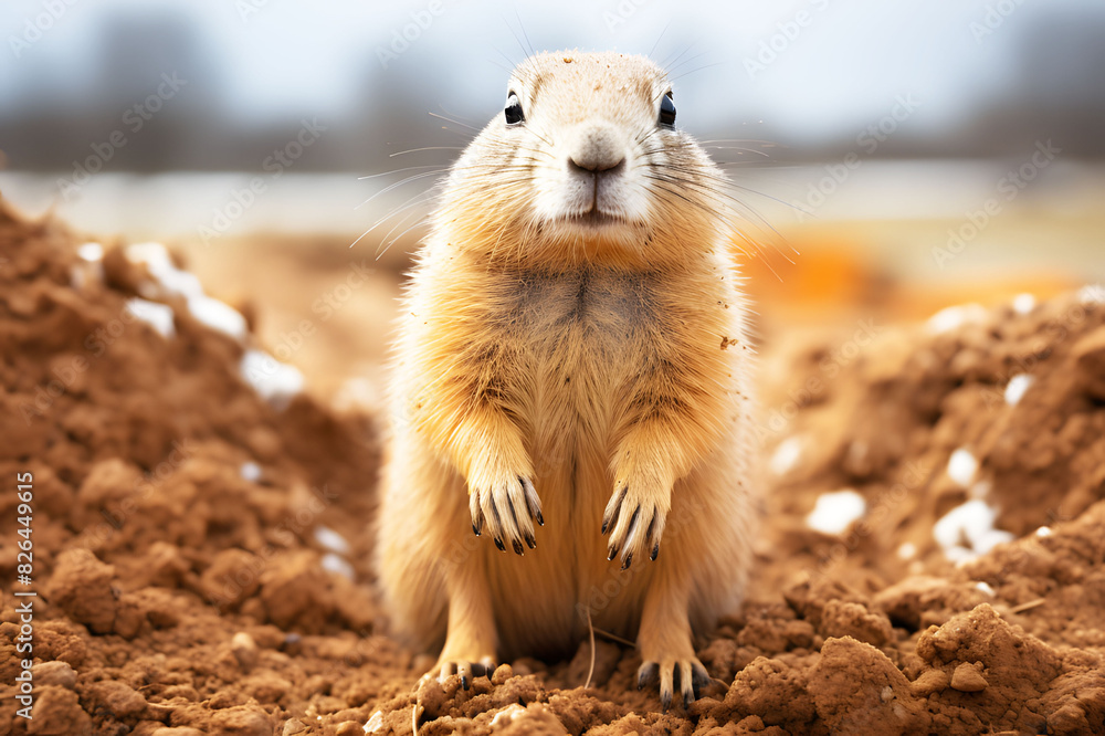 Brown Prairie dogs looking for food ground is blurred background ...