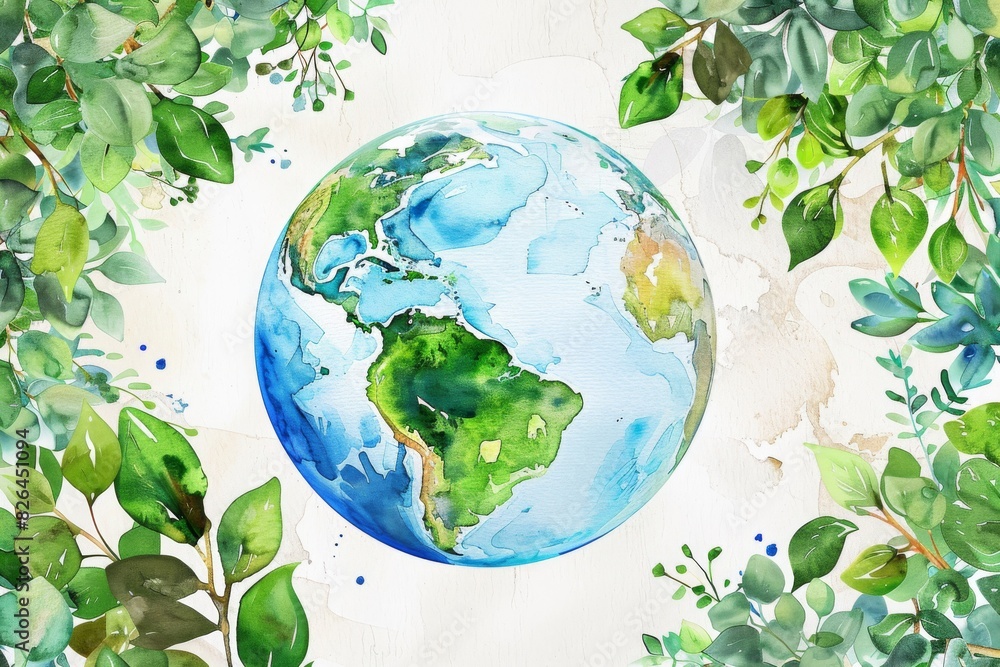 Nature's embrace: earth surrounded by lush foliage, eco-friendly ...