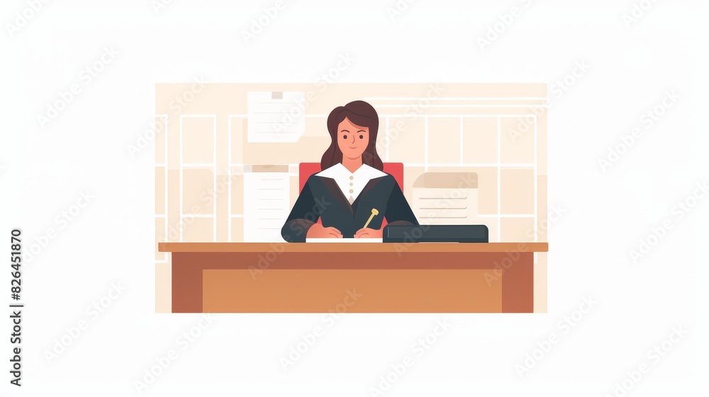 A flat design court reporter character in 2D flat style, depicted ...
