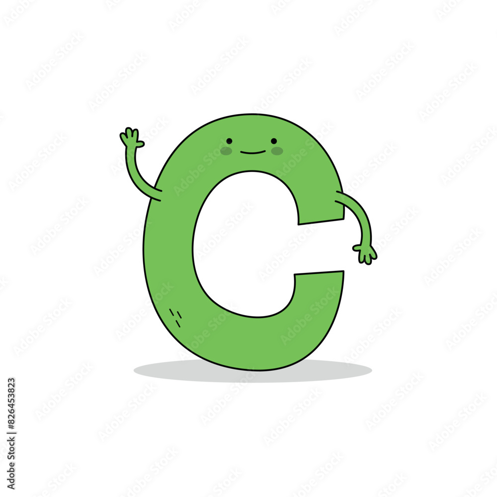 Cute letter C alphabet cartoon character waving hand doodle Stock ...
