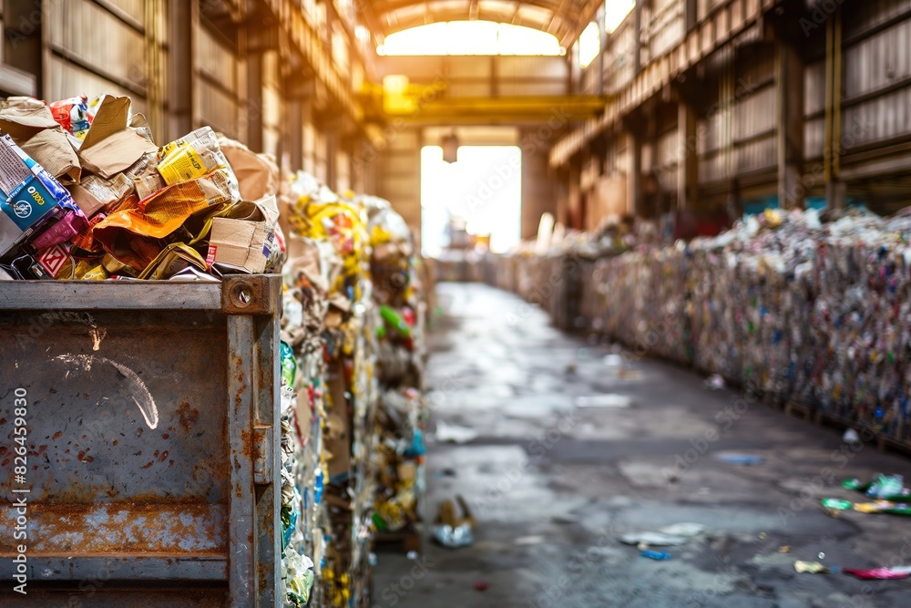 A warehouse bin overflows with garbage, showcasing excess and neglect ...