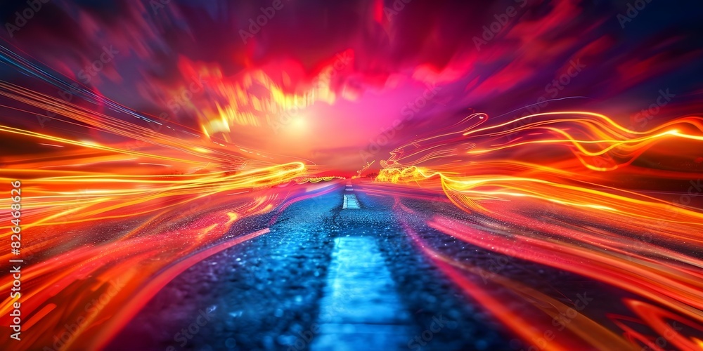 Road arrow pointing to bright finish line symbolizes reaching goals and ...