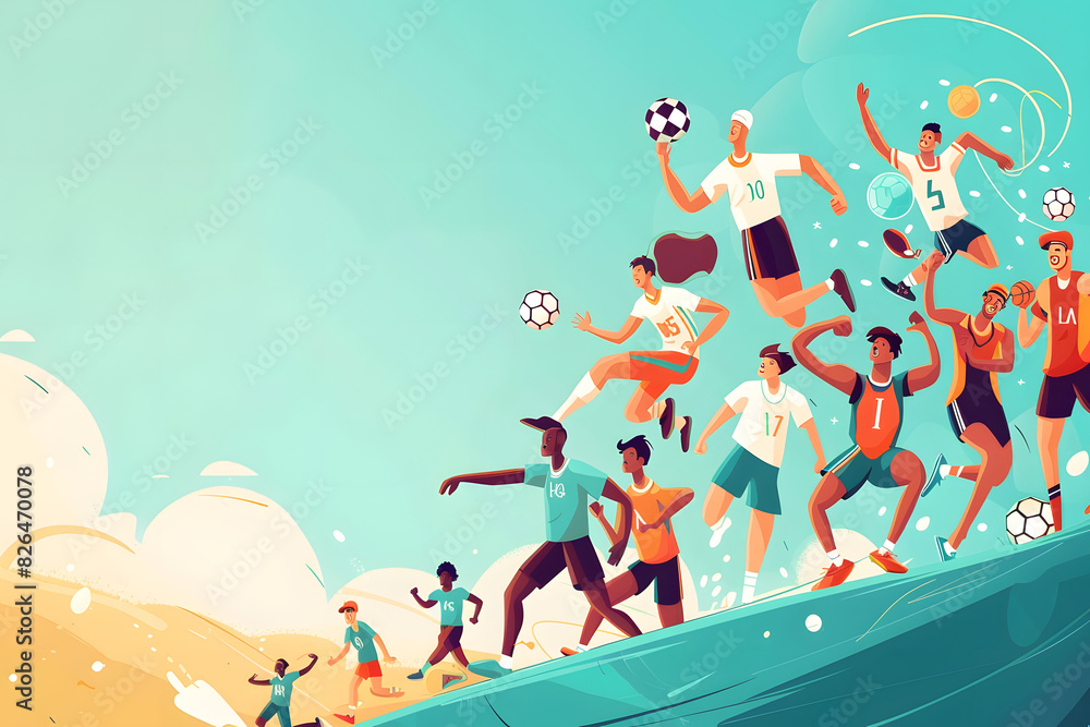 Sports cartoon background design with sport players in different ...
