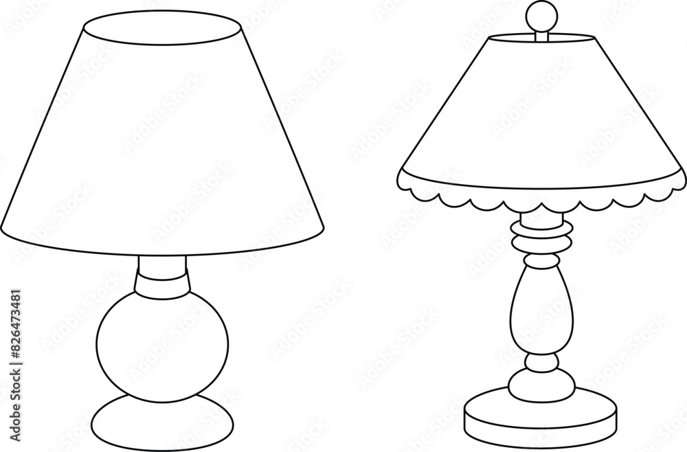 Lamp coloring page for kids isolated on white background. Black and ...