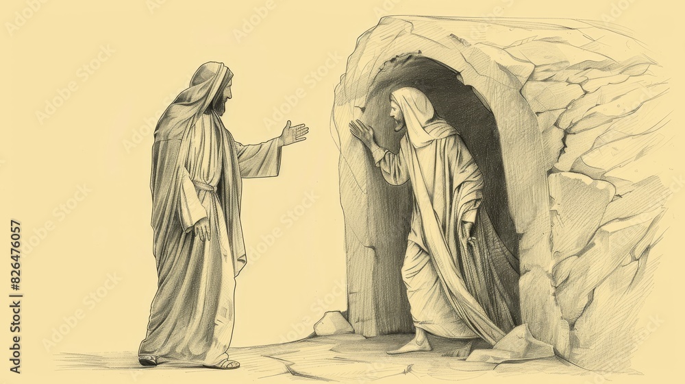 Biblical Illustration of Raising of Lazarus, Jesus Calling Forth ...