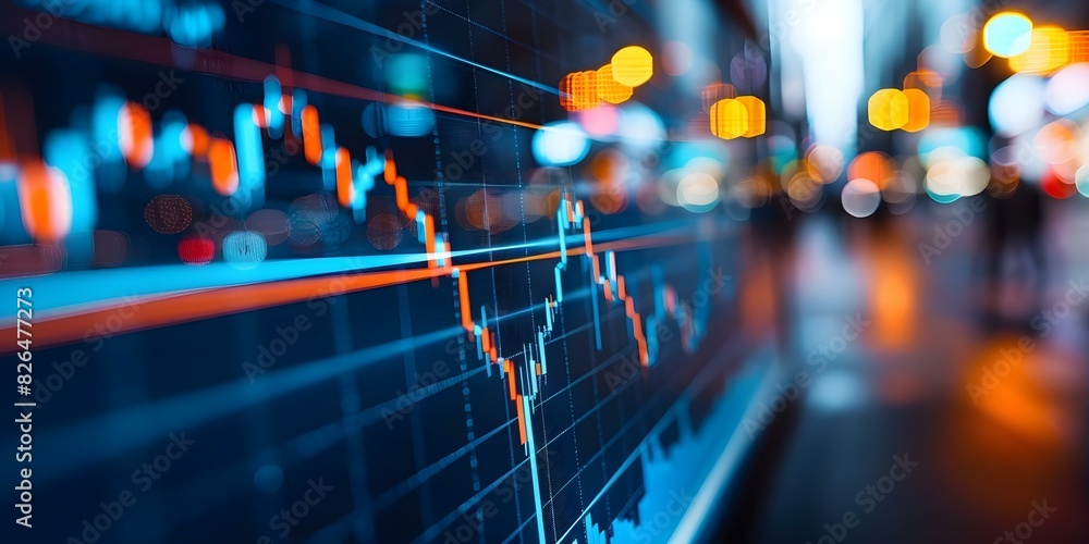 Financial stock market chart with uptrend shown in blue orange and red ...
