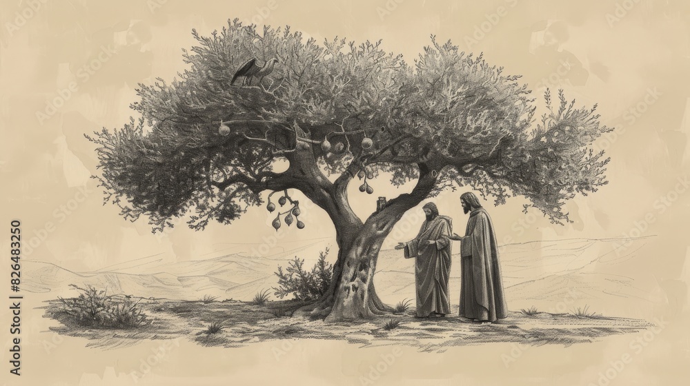 Biblical Illustration of Parable of Fig Tree, Jesus Teaching Budding ...