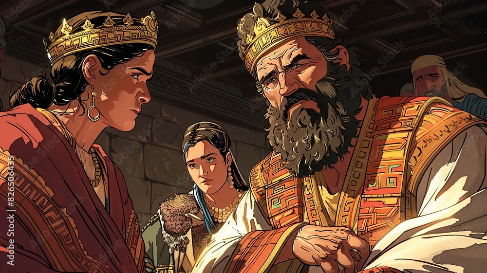 Delve into the vibrant cartoon scene depicting King Solomon's quest for ...