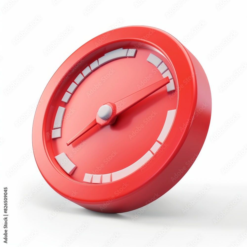 3D rendered cartoon-style speedometer icon in red. The arrow is ...