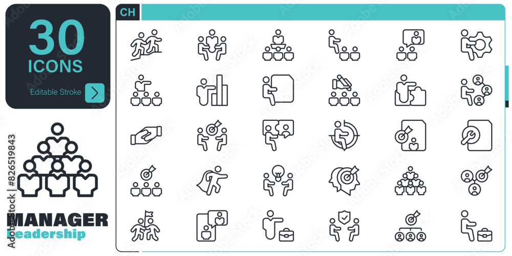 Leadership Icon set. 30 editable stroke vector graphic elements, stock ...