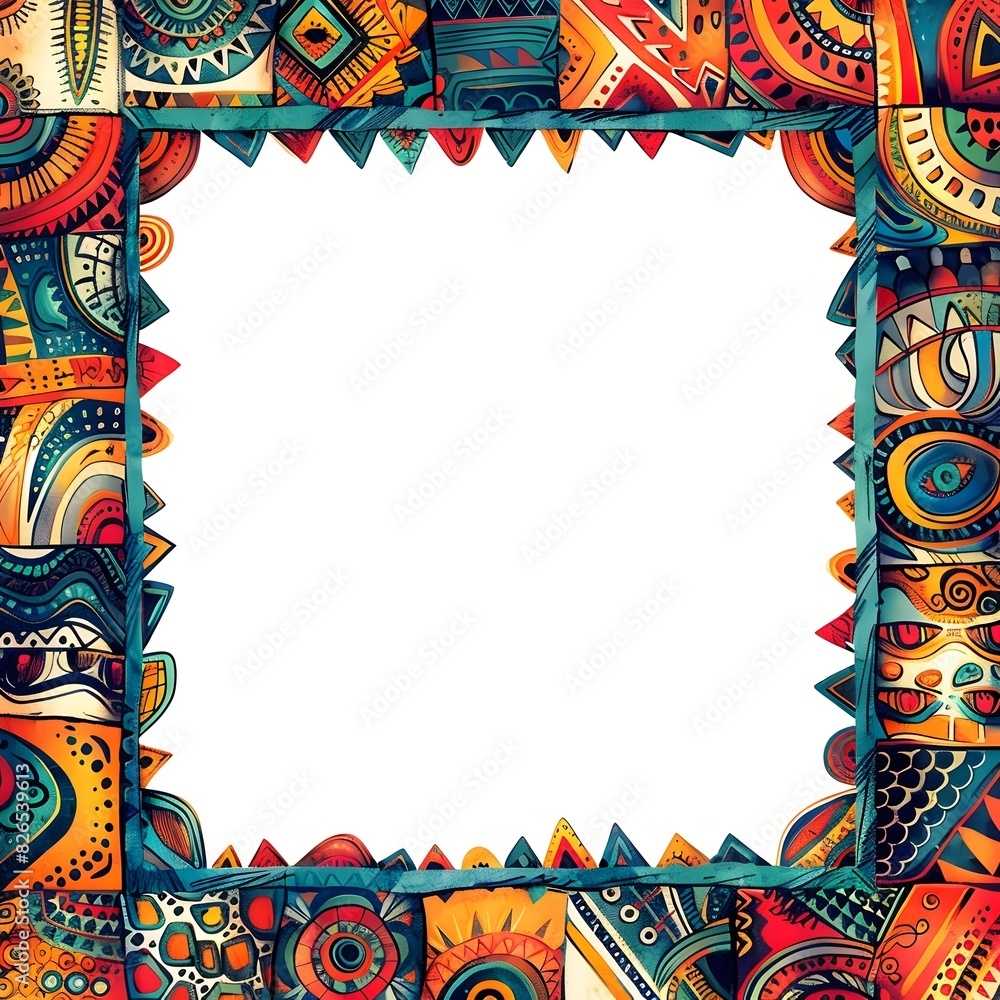 Vibrant Tribal Frame with Bold Patterns and Rich Colors for Ethnic and ...