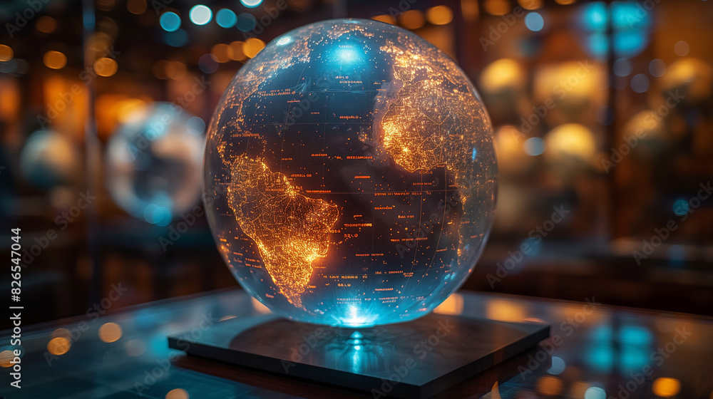 A holographic globe displaying real-time data visualizations for ...