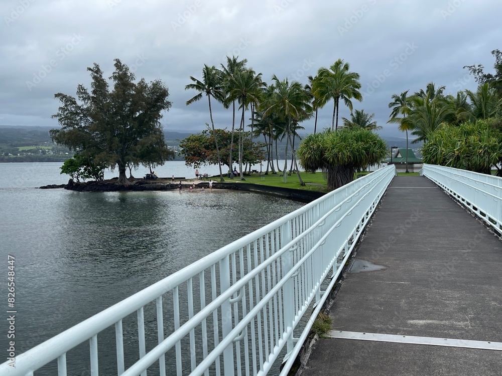 The bridge to Coconut Island on Big Island Hawaii, trail, Hilo, water ...