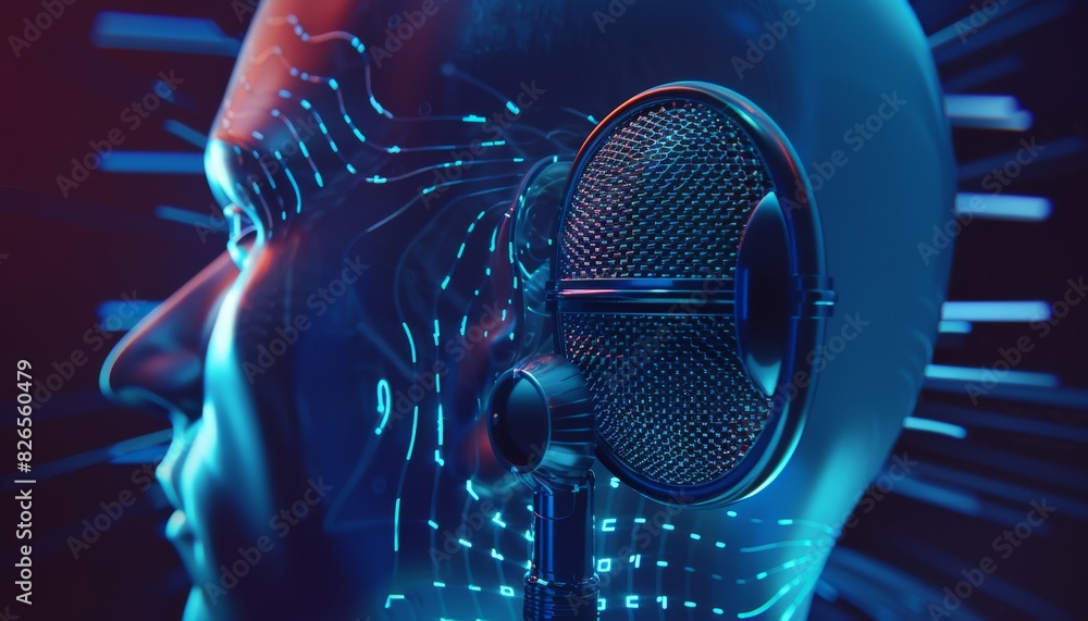 Produce a futuristic, sleek CG 3D visualization of a human ear morphing ...