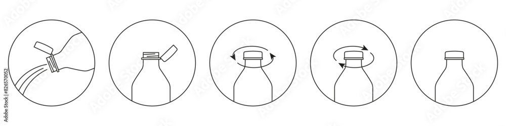 New tethered caps in EU. Bottle cap icon. Editable stroke. Vector ...