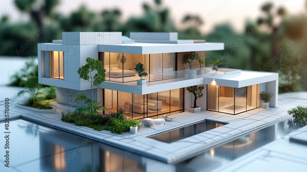 house model lying on the floor plan construction plan - turnkey house ...