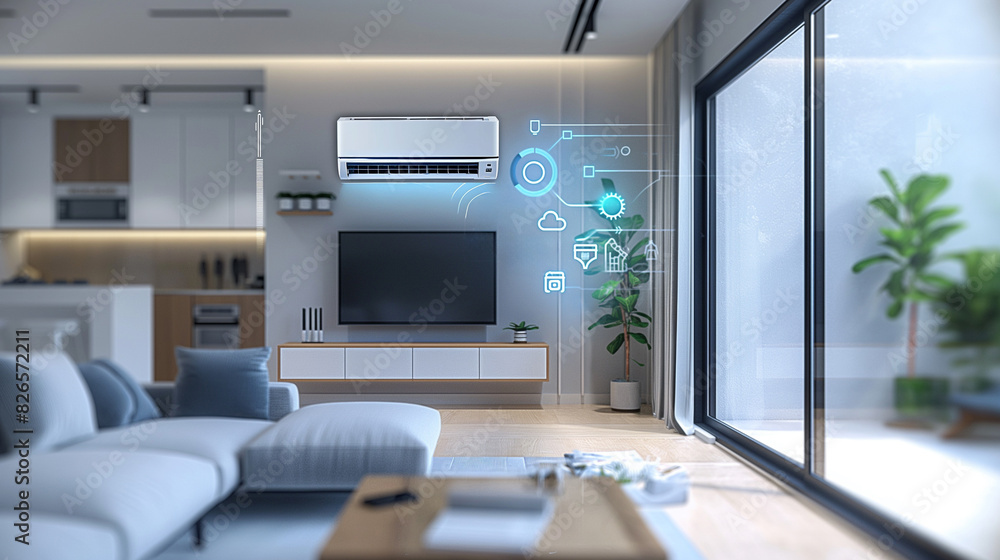 visualization of a smart air conditioning system in an apartment with ...
