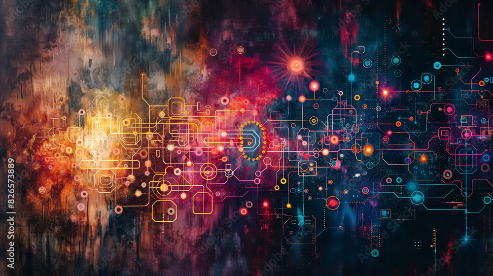 neural networks, data flow diagrams and cloud computing symbols blend ...