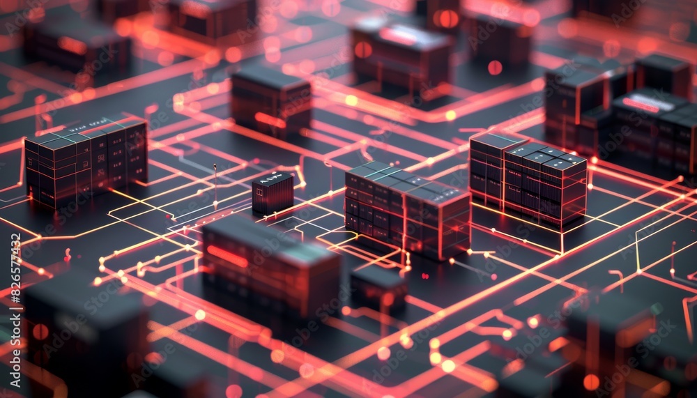 Illustrate a complex supply chain network, merging physical and digital ...