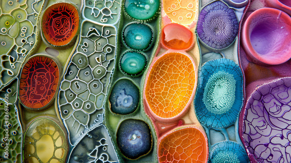 Composite image showing different types of plant cells (epidermal ...