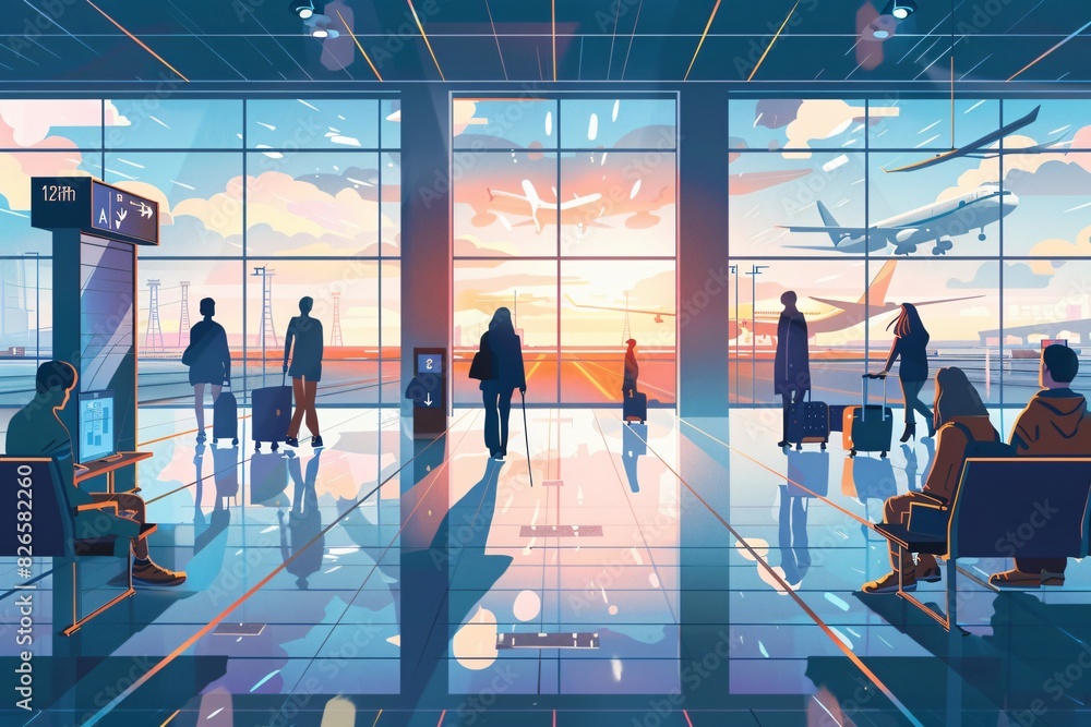 Vector Art Depicting Diversity in a College Airport Setting, Showcasing ...