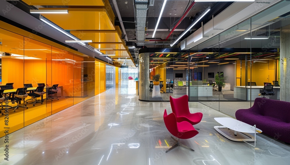 Design a sleek, modern office space with a central focus on a state-of ...