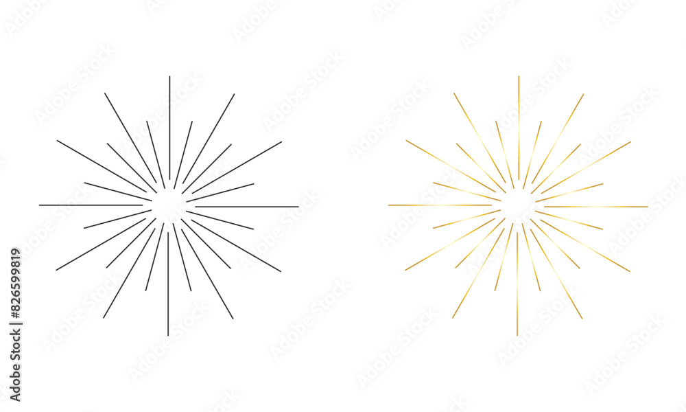 Gold and black retro sunburst clip art set, vector sunray illustration ...