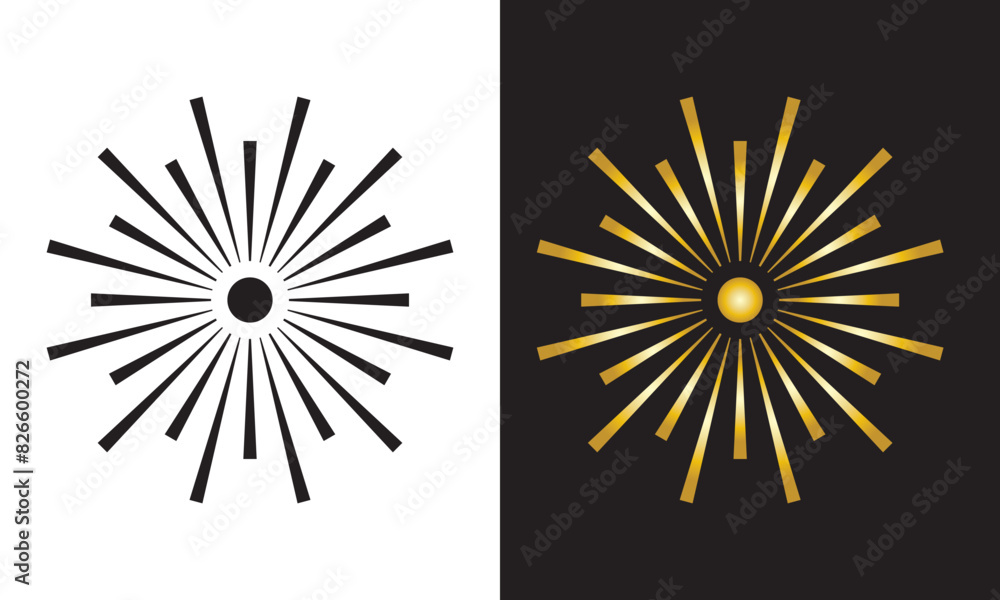 Gold and black retro sunburst clip art set, vector sunray illustration ...
