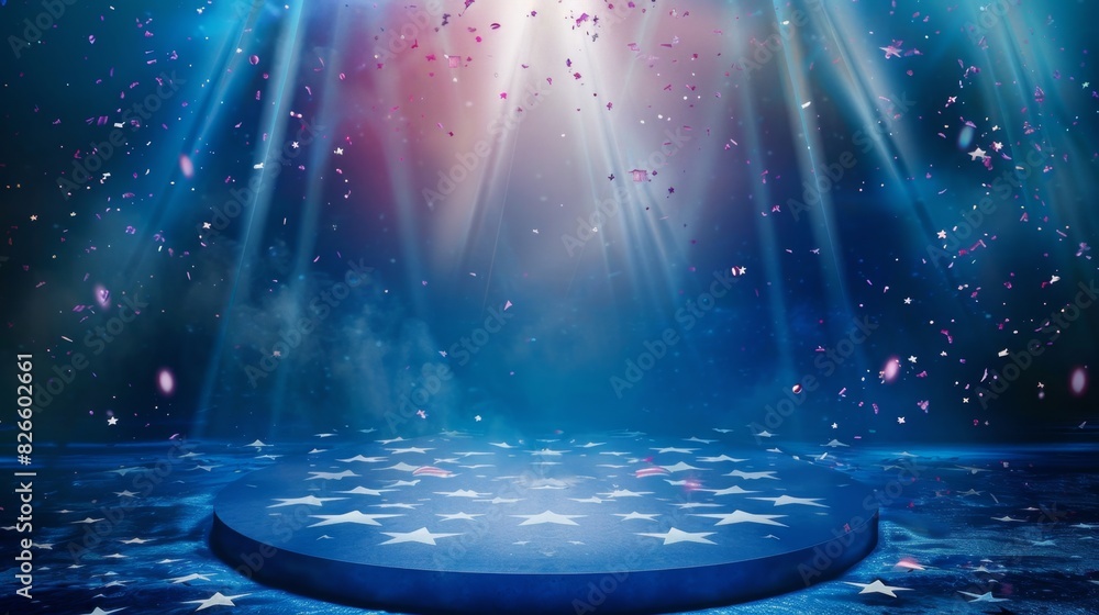 Event stage concept. Stage platform with American flag colors and stars ...