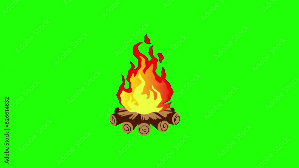 Vidéo Stock 2D animated campfire with wood, flat campfire icon, set of ...