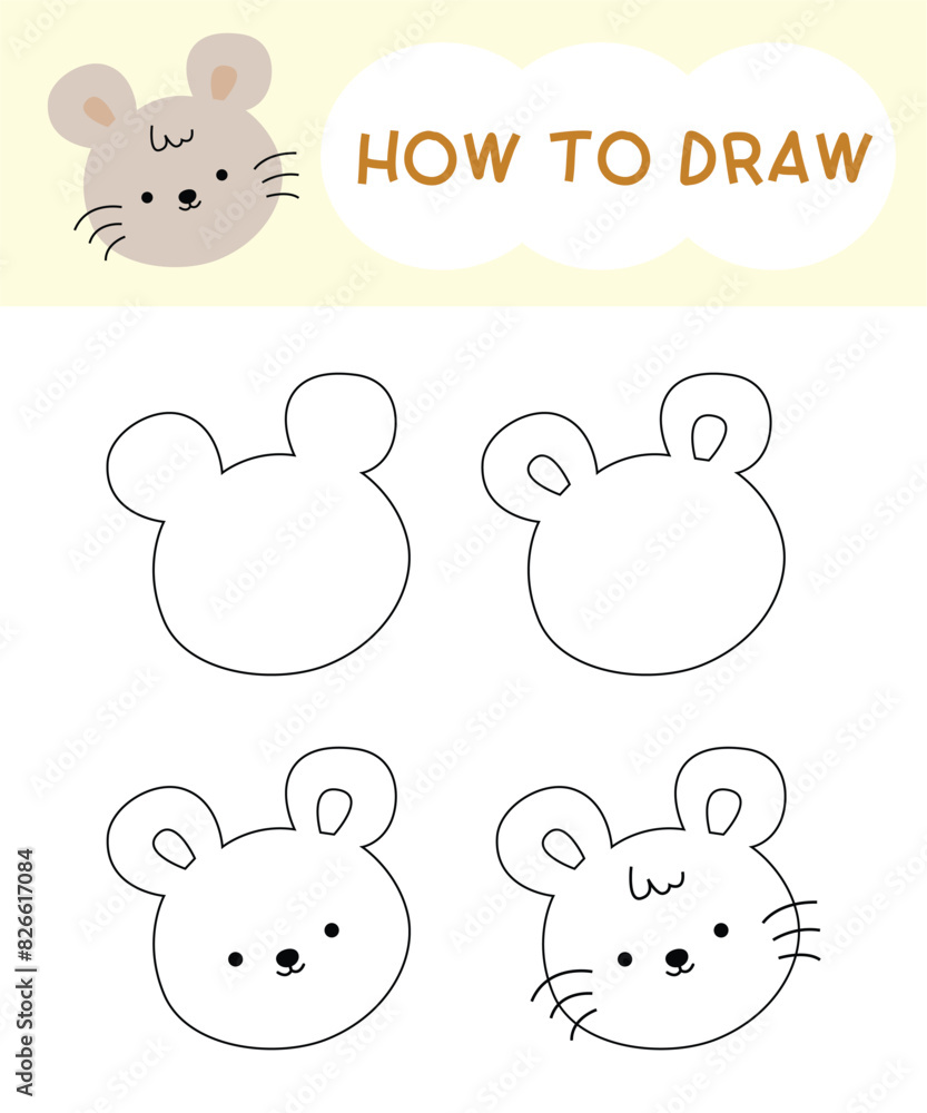 How to draw rat face cartoon step by step for learning, kid, education ...