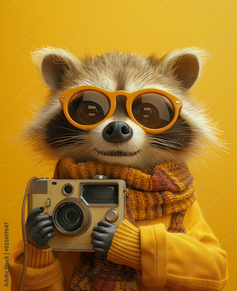 funny s raccoon photographer snapping photos on the beach, with vintage ...