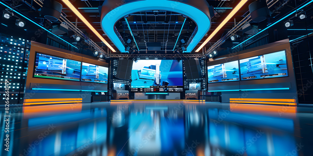 Arafed television studio with a large screen and a television set ,A ...
