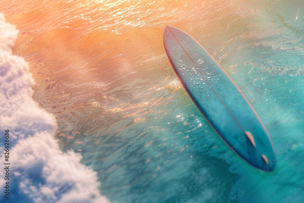 3D render flat design of a surf session at the beach, top view with ...