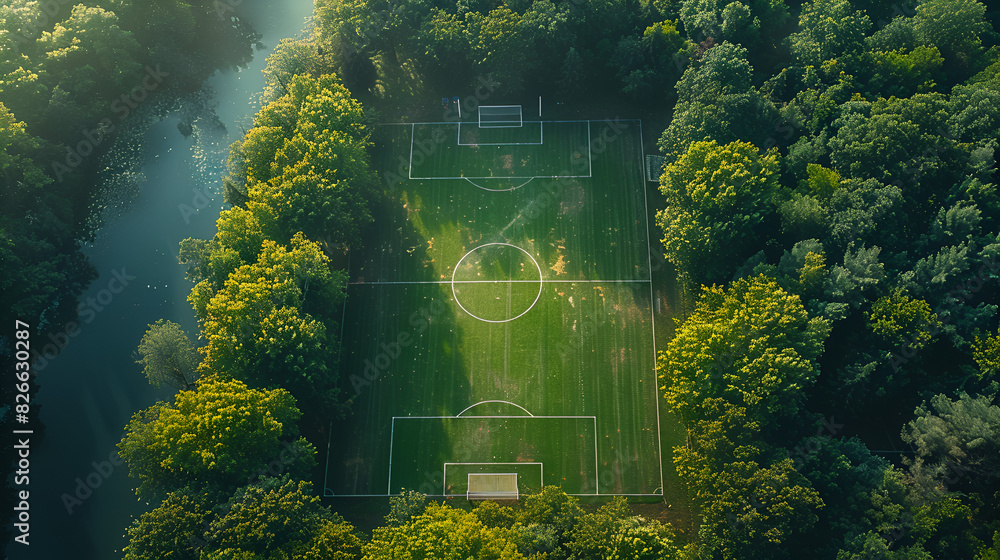 Drone view of soccer field in summer, Soccer Field Aerial View ...