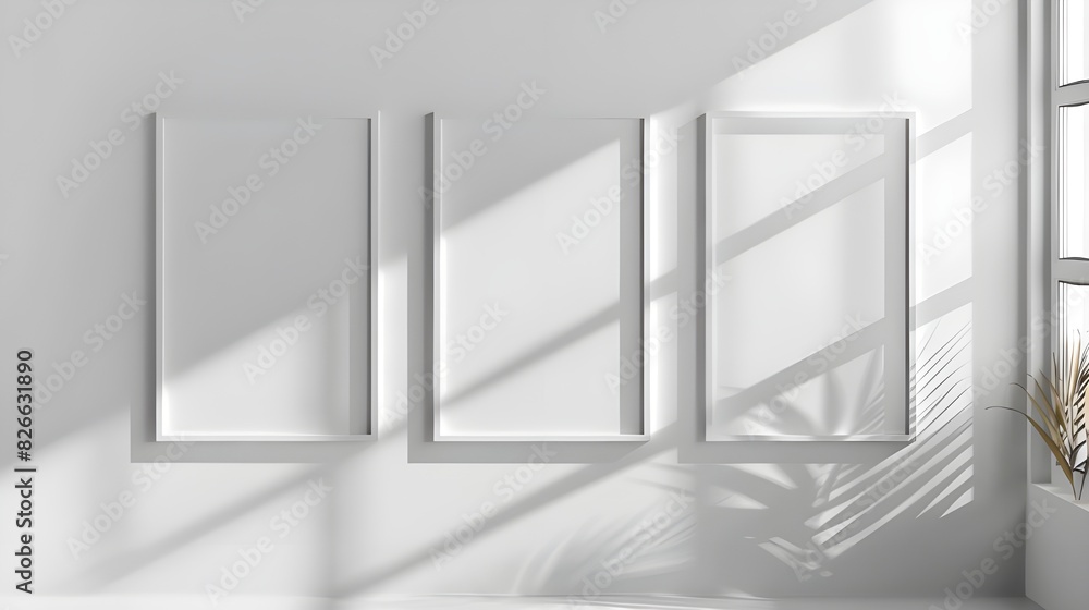 Picture frames with photos on them, white vector mockups, or blank ...