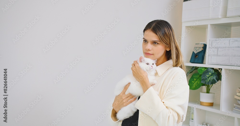 Cute pretty young beautiful woman is holding hugging embrace cute ...