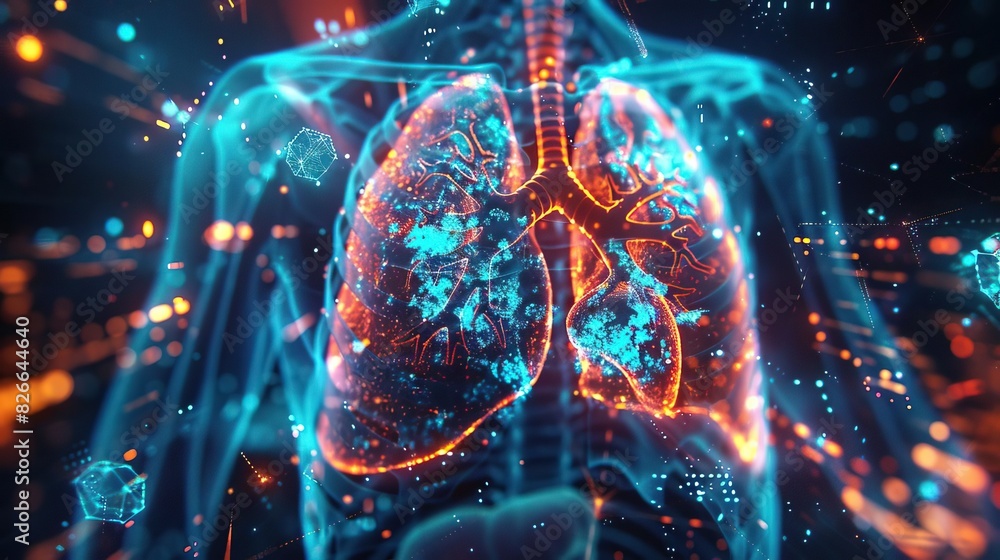 Medical imaging of a mans chest, showing detailed views of the lung ...