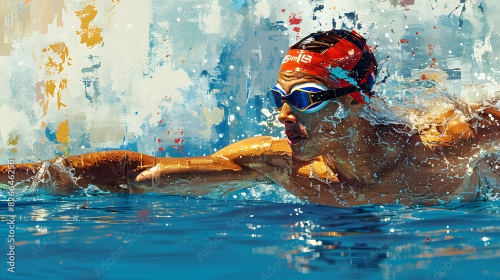 A swimmer diving into a pool at the start of a race, showcasing the ...