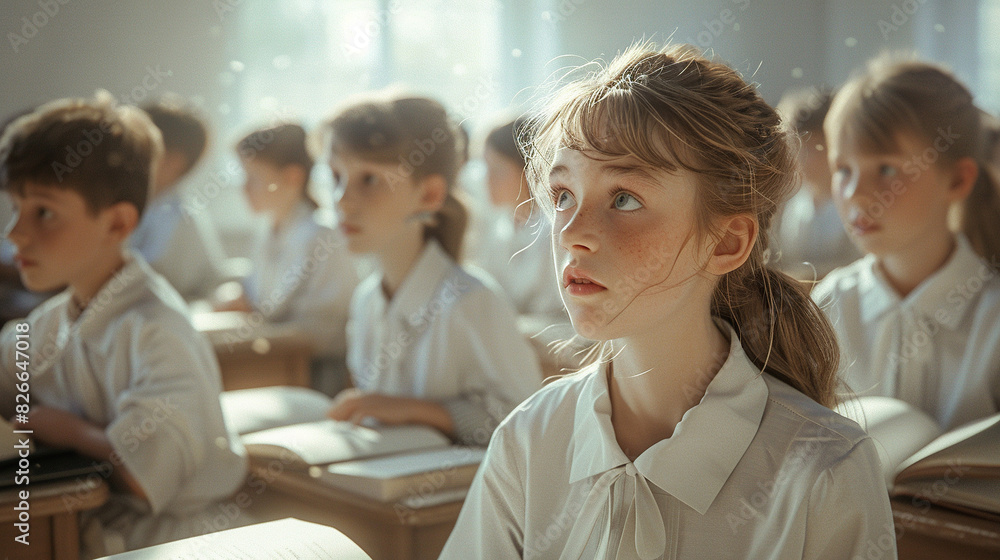 Sad frustrated insecure girl student sitting in classroom , Social ...