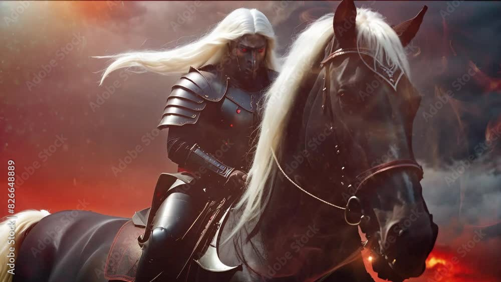 Evil Rider on a Horse with Hair Flying 4K features an A.I. Generated ...