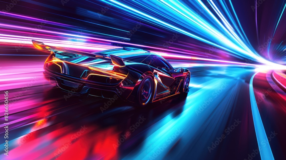 Racing car posters. Car race banner. close up futuristic car with high ...