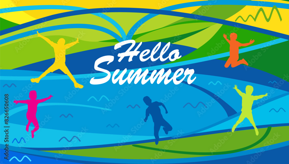 Hello Summer, joyful activity leisure kids sports camp event, pool ...