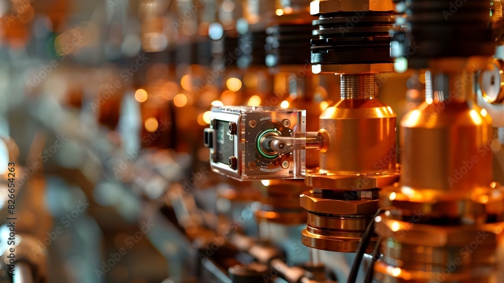 Closeup of sensor on factory floor collecting rea. Concept Factory ...