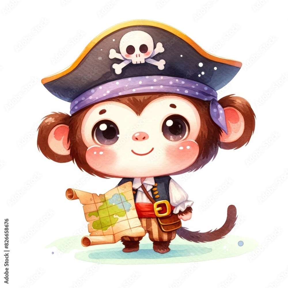 Pirate Monkey Holding Treasure Map. The monkey is dressed as a pirate ...