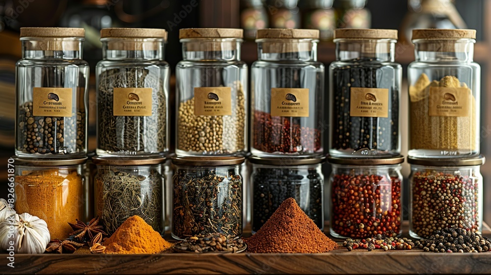Mockups of packaging for gourmet spices, including glass jars and ...