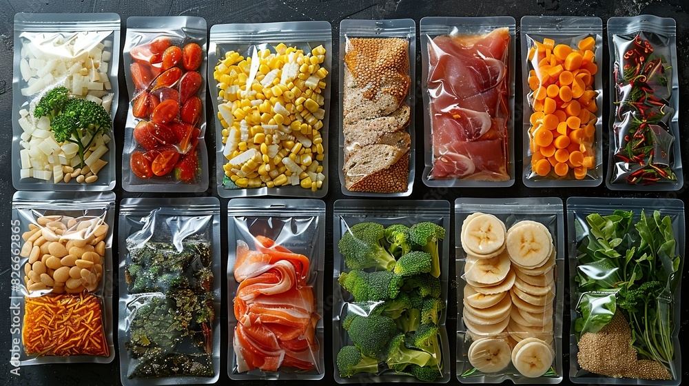 Various types of food packaging, including stand-up pouches, plastic ...