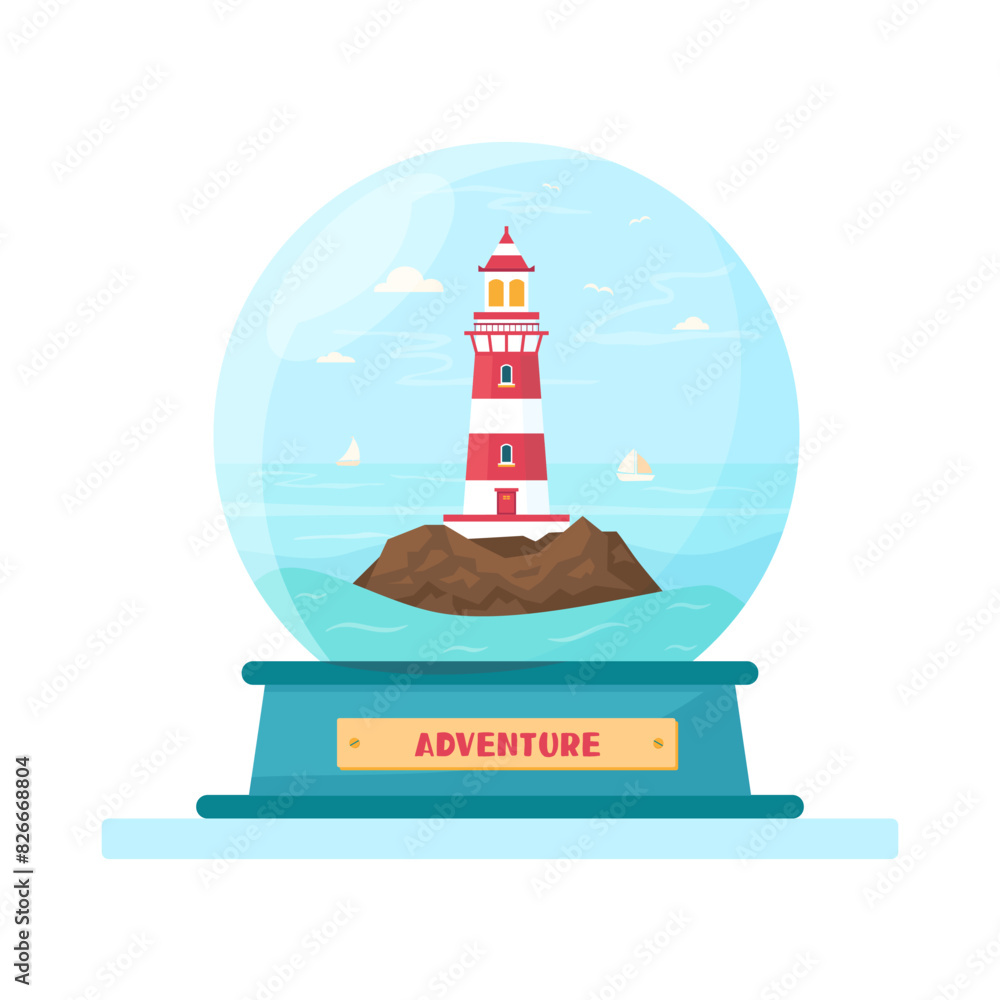 Flat Lighthouse concept in snowball on white background. Vector image ...